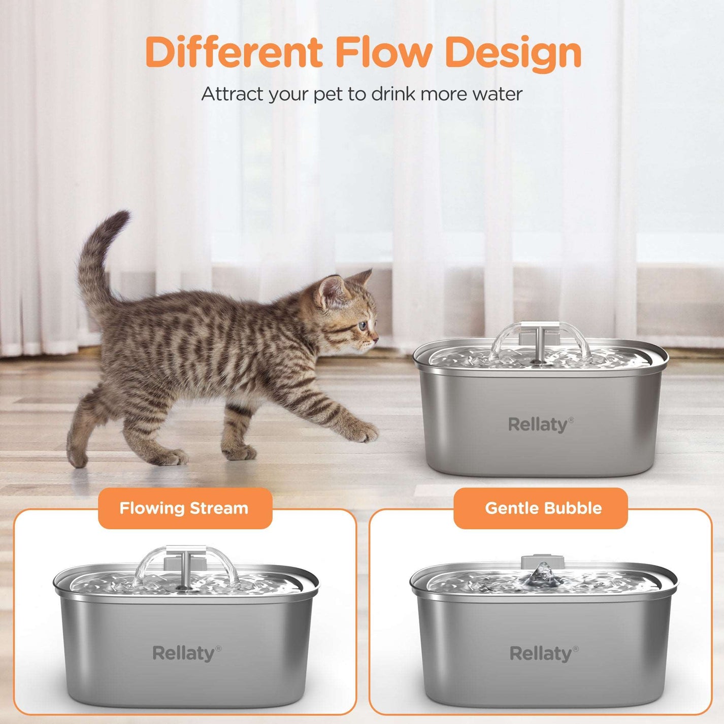 Rellaty Stainless Steel Cat Water Fountain
